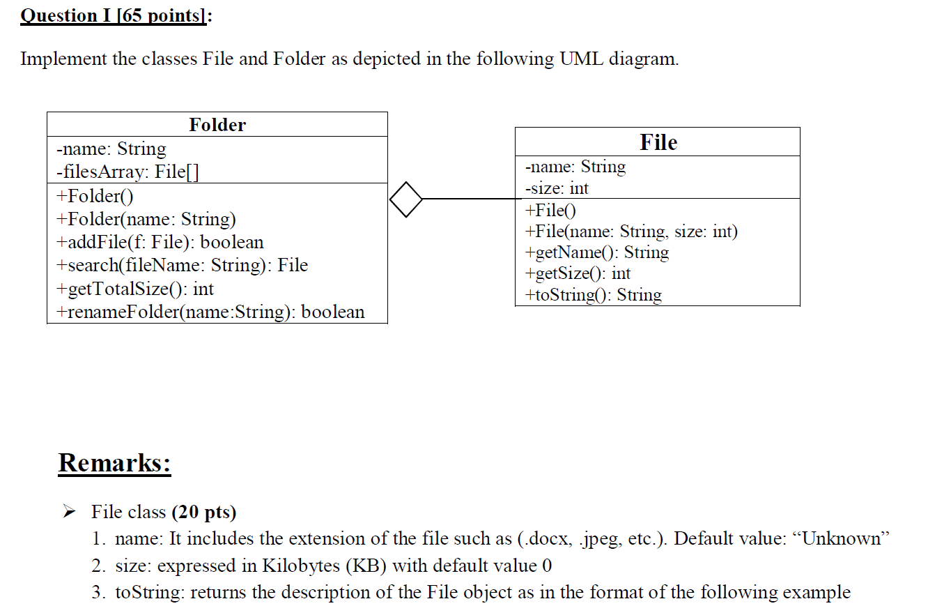 Solved Question I [65 points]: Implement the classes File | Chegg.com