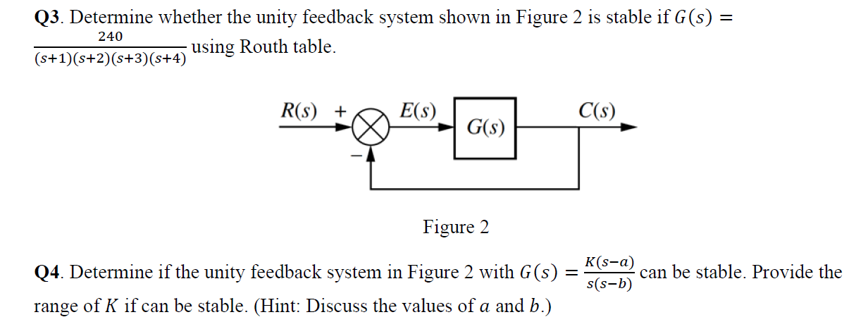 Q3. Determine whether the unity feedback system shown | Chegg.com