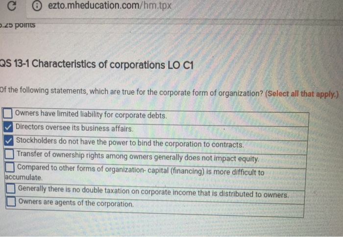 Solved os 13-1 Characteristics of corporations LO C1 に Of | Chegg.com