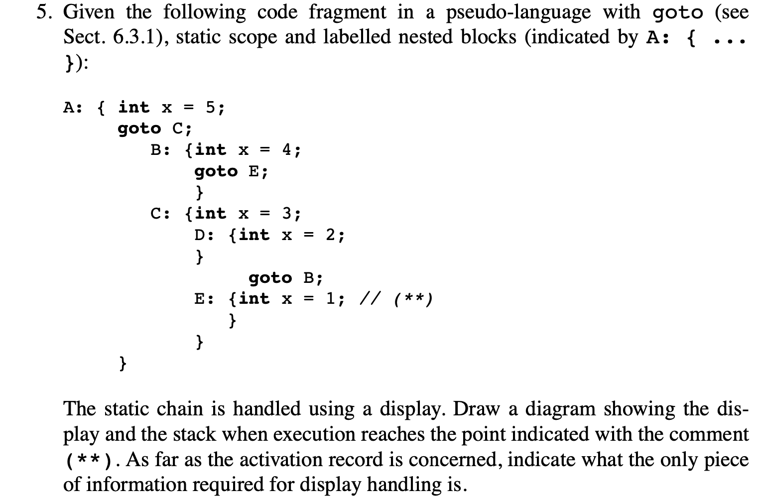 Solved Given The Following Code Fragment In A