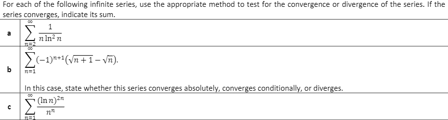 Solved For each of the following infinite series, use the | Chegg.com