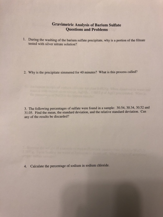 Solved Gravimetric Analysis of Barium Sulfate Questions and | Chegg.com