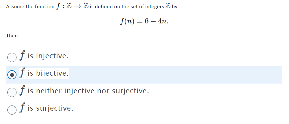 Solved Assume the function f:Z→Z is defined on the set of | Chegg.com