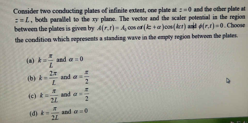Solved Consider two conducting plates of infinite extent, | Chegg.com