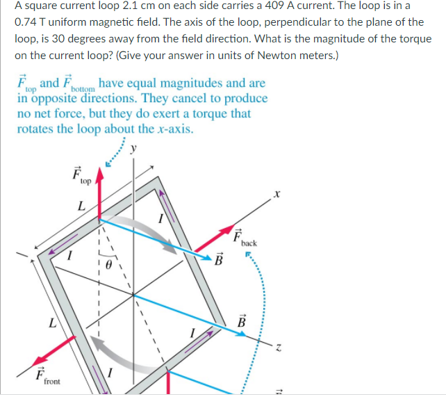 Solved A square current loop 2.1 cm on each side carries a | Chegg.com
