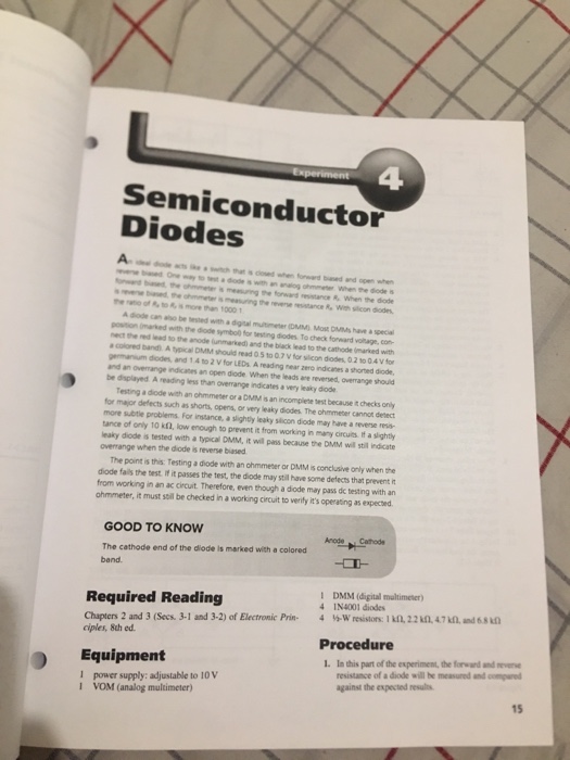 Solved Experiments manual Semiconductor Diodes Experiments | Chegg.com