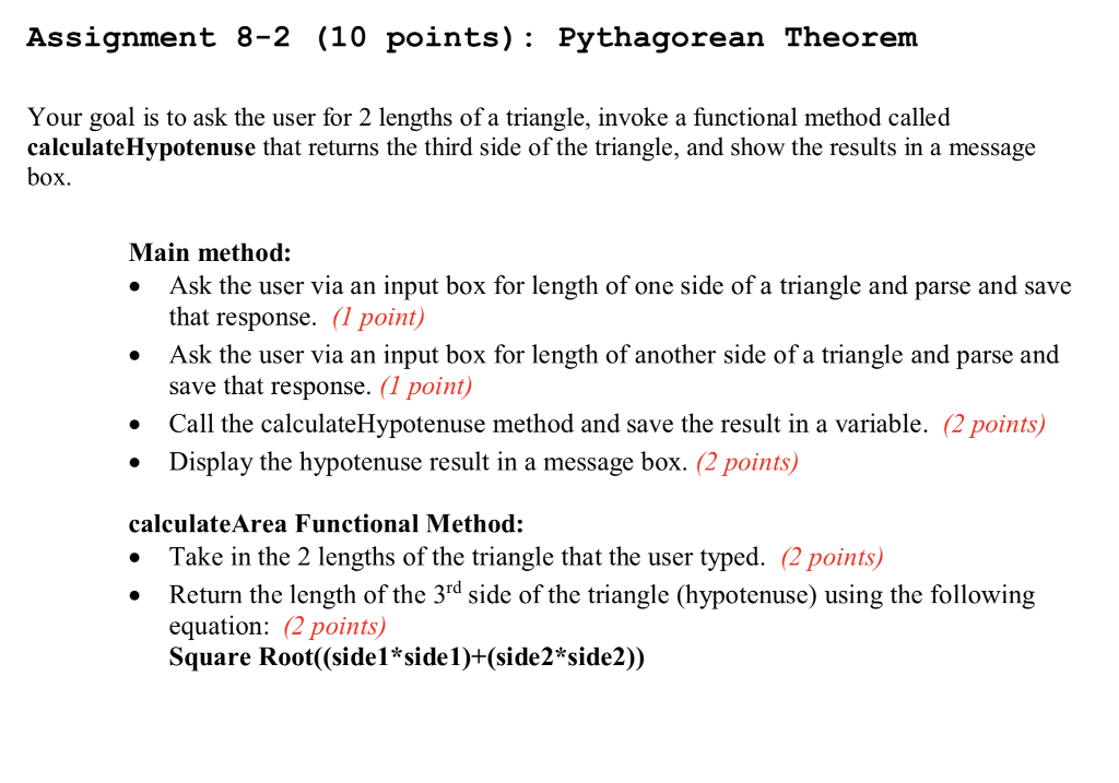 Solved Assignment 8-2 (10 points): Pythagorean Theorem Your | Chegg.com