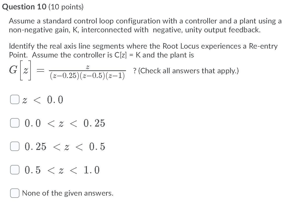 Solved Question 10 (10 points) Assume a standard control | Chegg.com