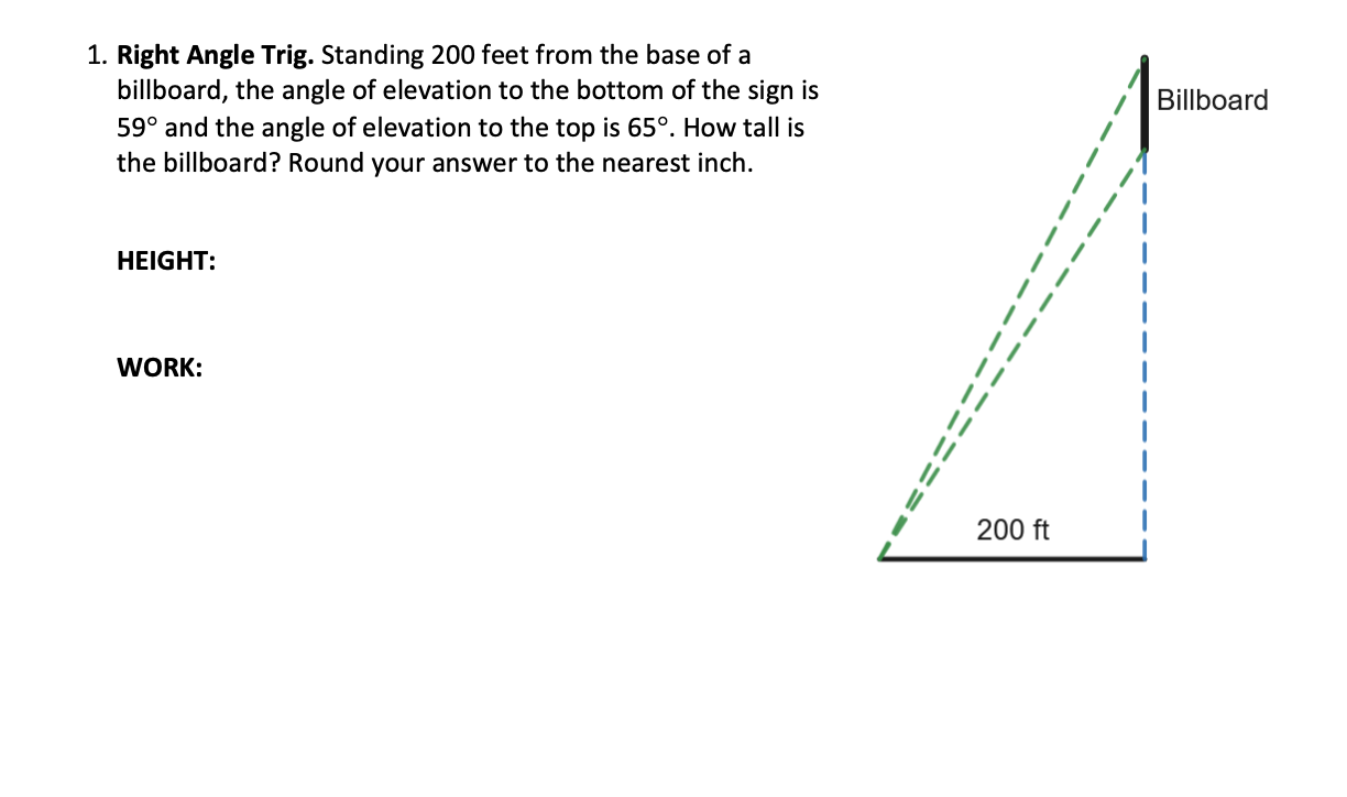 Solved 1. Right Angle Trig. Standing 200 feet from the base | Chegg.com