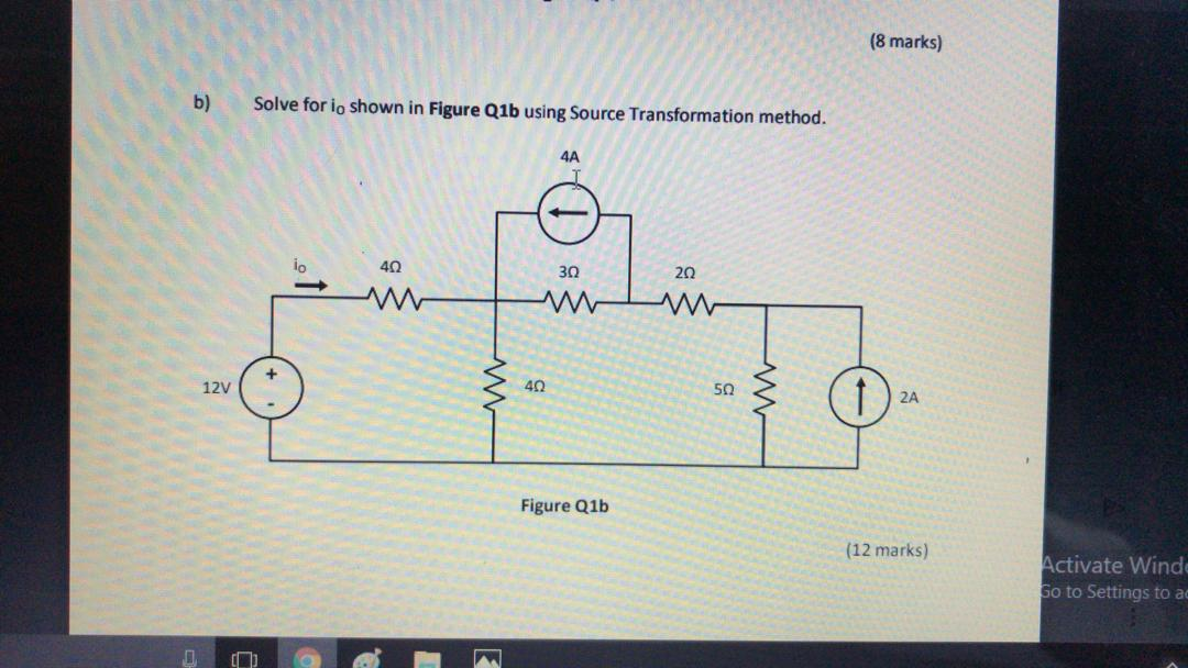 Solved (8 marks) b) Solve for io shown in Figure Q1b using | Chegg.com