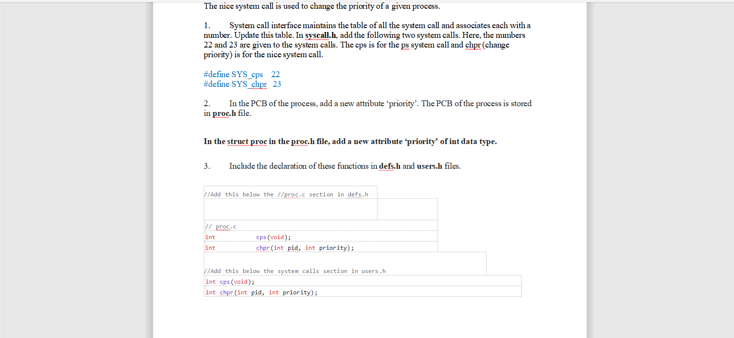 The nice system call is used to change the priority | Chegg.com