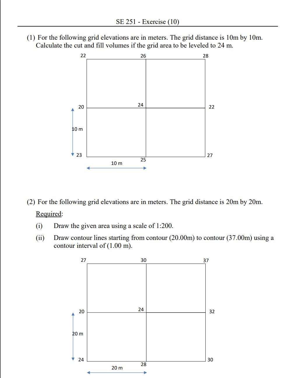 Solved (1) ﻿For the following grid elevations are in meters. | Chegg.com