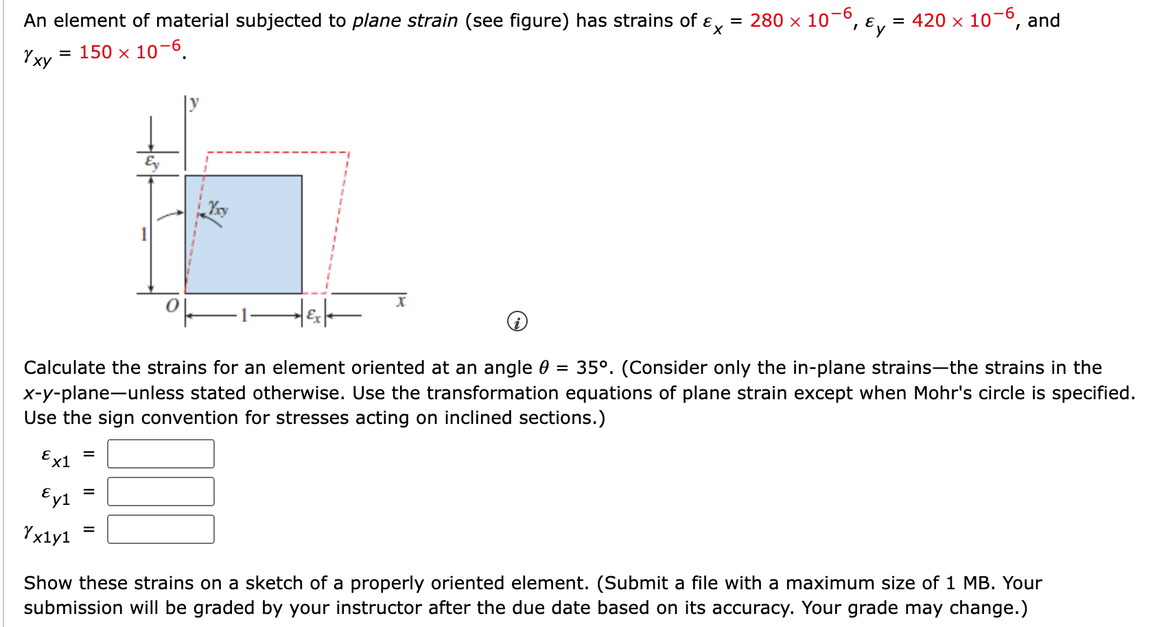 Solved An element of material subjected to plane strain (see | Chegg.com