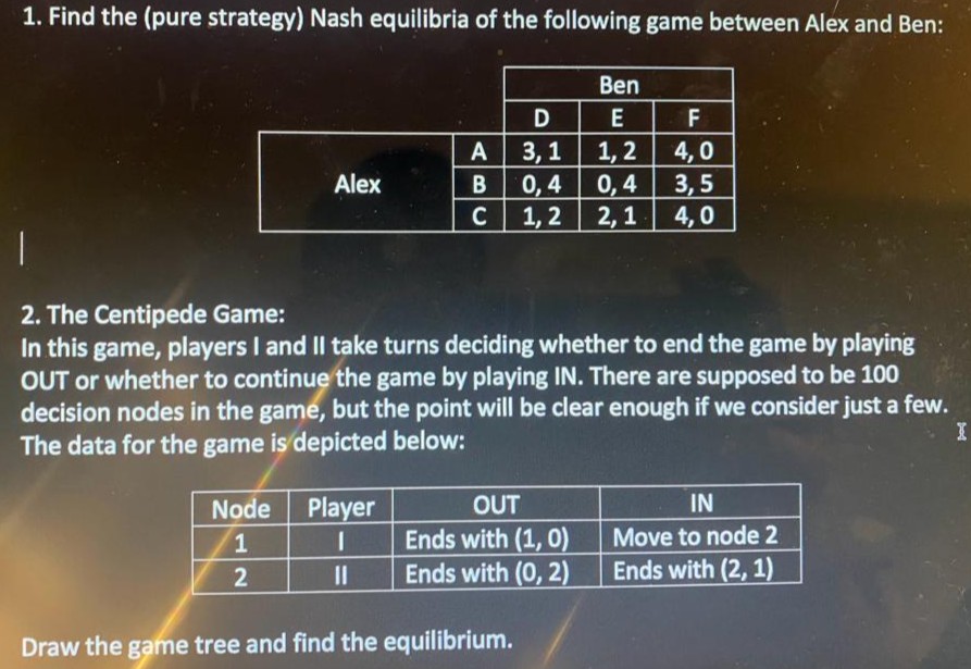 Solved Find the (pure strategy) ﻿Nash equilibria of the | Chegg.com