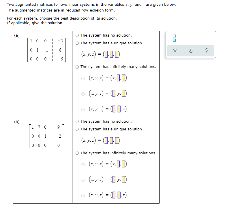 Solved Two augmented matrices for two linear systems in the | Chegg.com