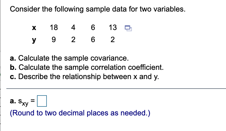 Solved Consider the following sample data for two variables. | Chegg.com