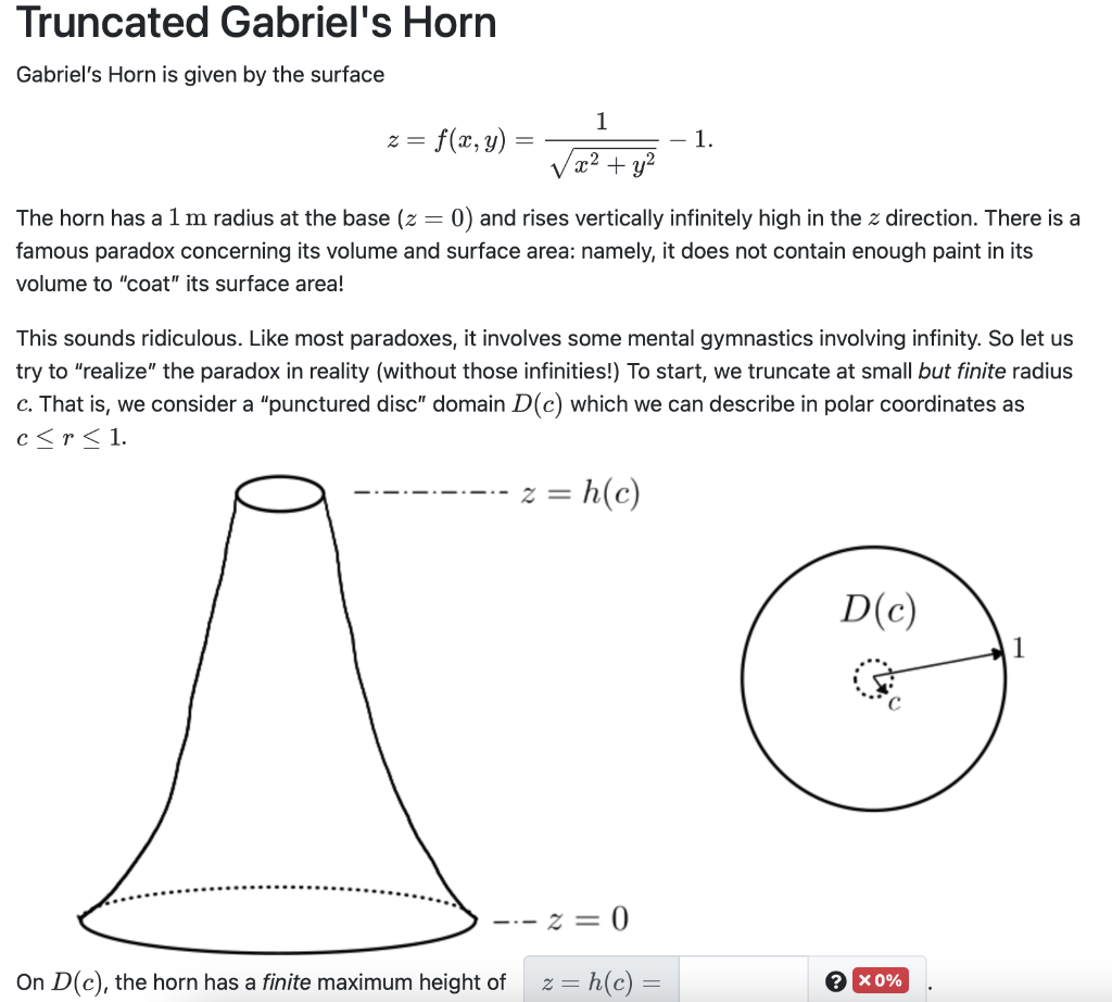 Solved Truncated Gabriel's Horn Gabriel's Horn is given by | Chegg.com