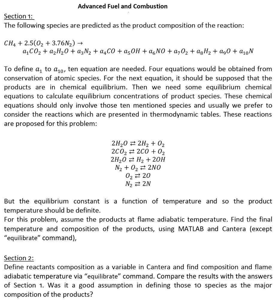 Solved Advanced Fuel and Combustion Section 1: The following | Chegg.com