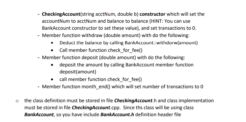 Solved 1. Define a class BankAccount which contains the | Chegg.com