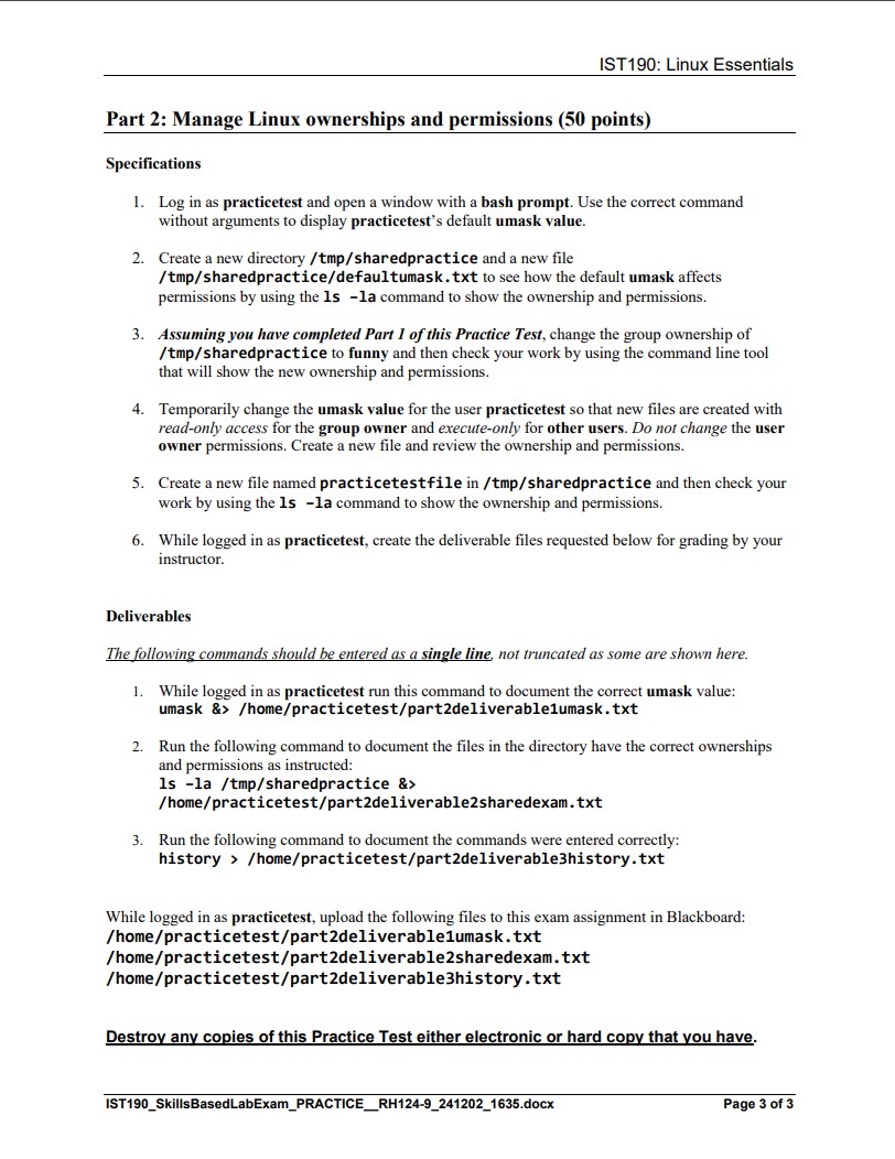 Solved Part 2: Manage Linux ownerships and permissions ( 50 | Chegg.com