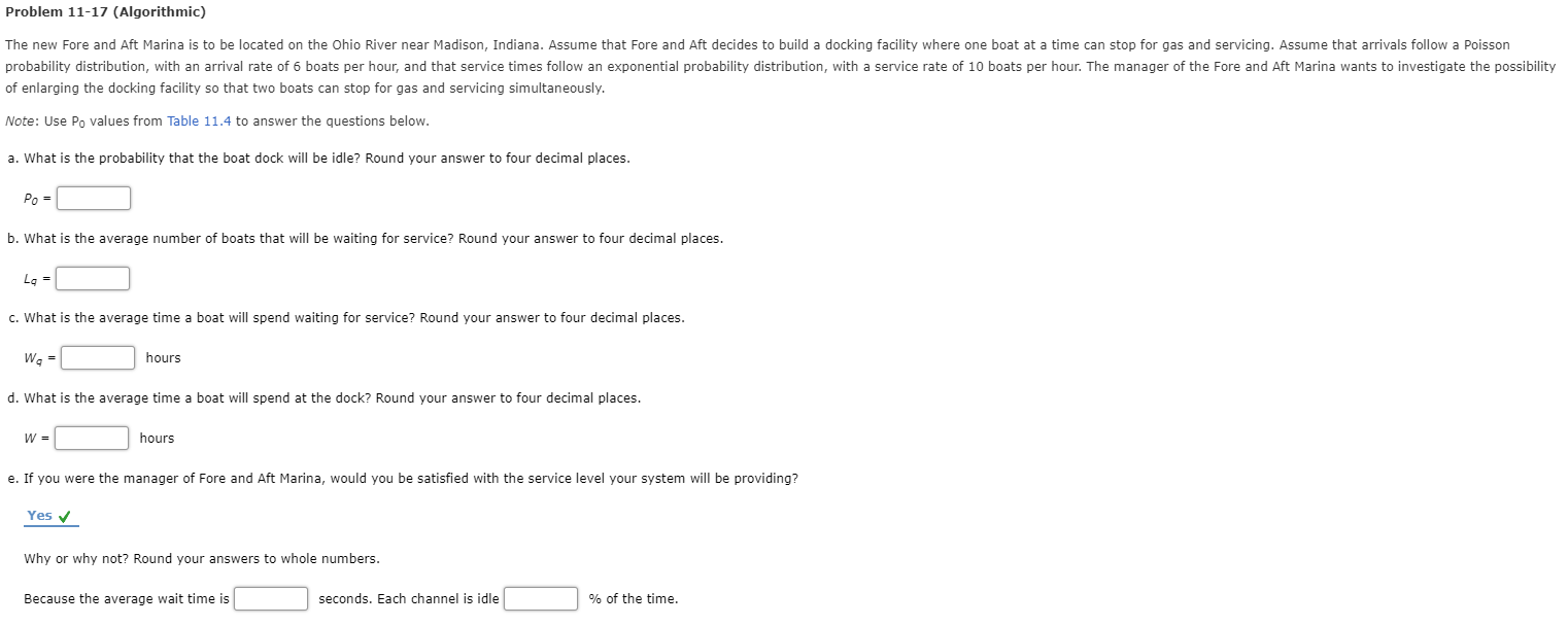 Solved TABLE 11.4 VALUES OF P, FOR MULTIPLE-SERVER WAITING | Chegg.com