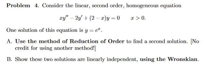 Solved Problem 4. Consider the linear, second order, | Chegg.com