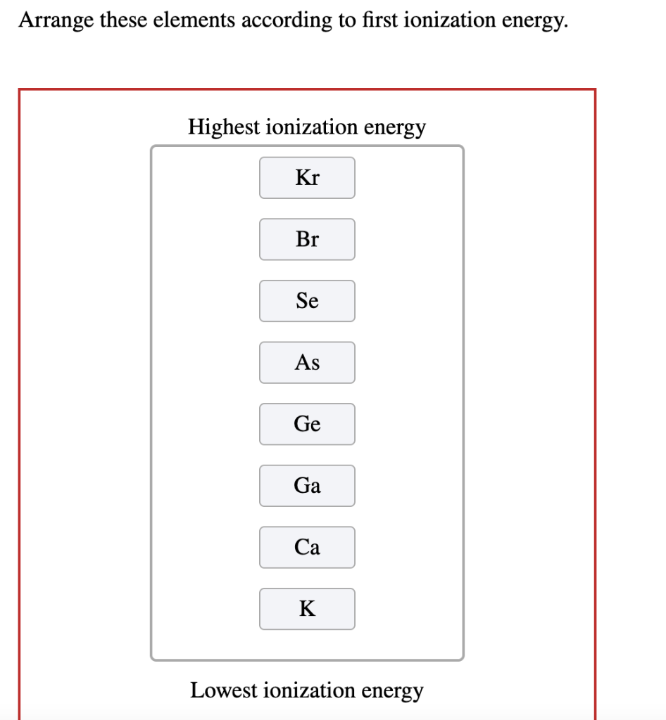 Solved Arrange these elements according to first ionization | Chegg.com