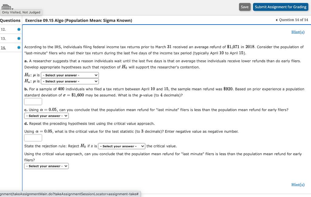 Solved E Save Submit Assignment for Grading Only Visited, | Chegg.com