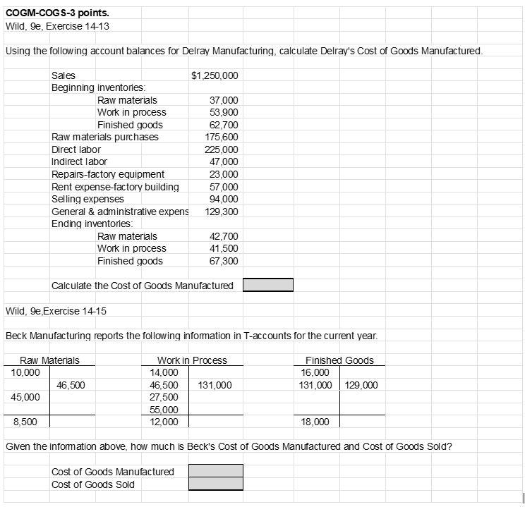 Solved COGM-COGS-3 points. Wild, 9e, Exercise 14-13 Using | Chegg.com