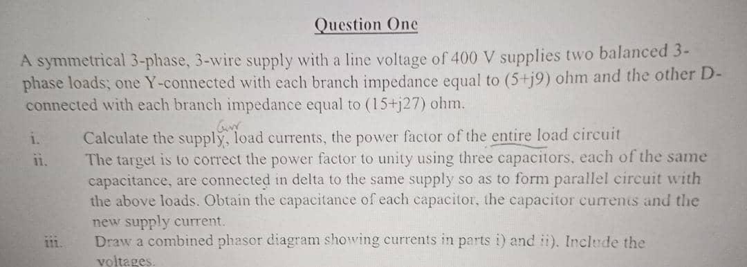 Solved A symmetrical 3-phase, 3-wire supply with a line | Chegg.com