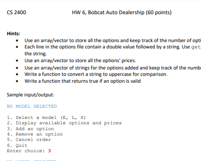 Solved cS2400 HW 6, Bobcat Auto Dealership (60 points) | Chegg.com