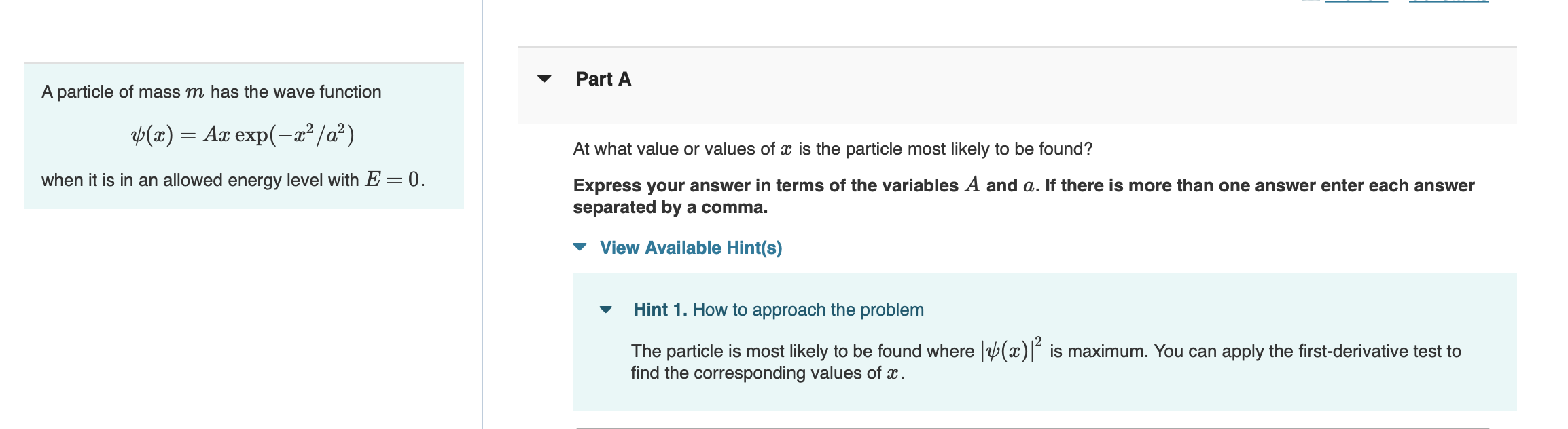 Solved A particle of mass m has the wave function | Chegg.com