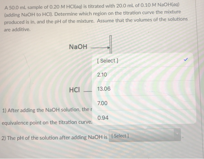 Solved A 50.0 mL sample of 0.20 M HCI(aq) is titrated with | Chegg.com