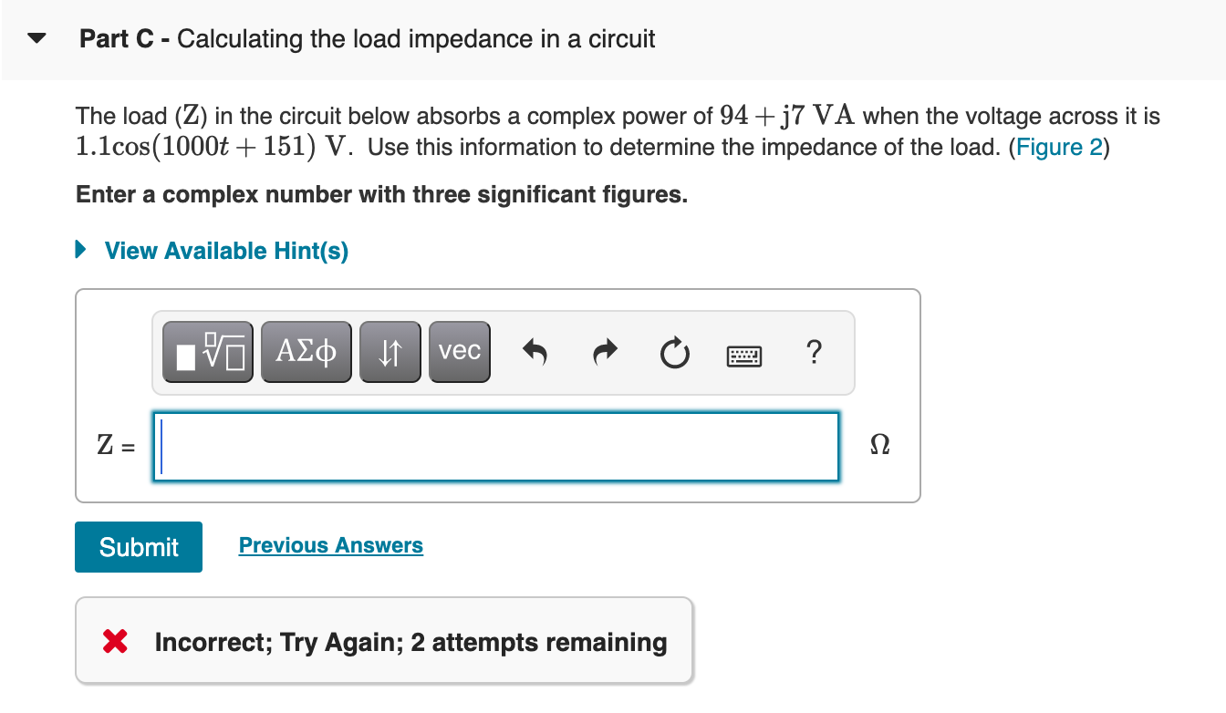 Solved Part A - Calculating the average power of a load | Chegg.com