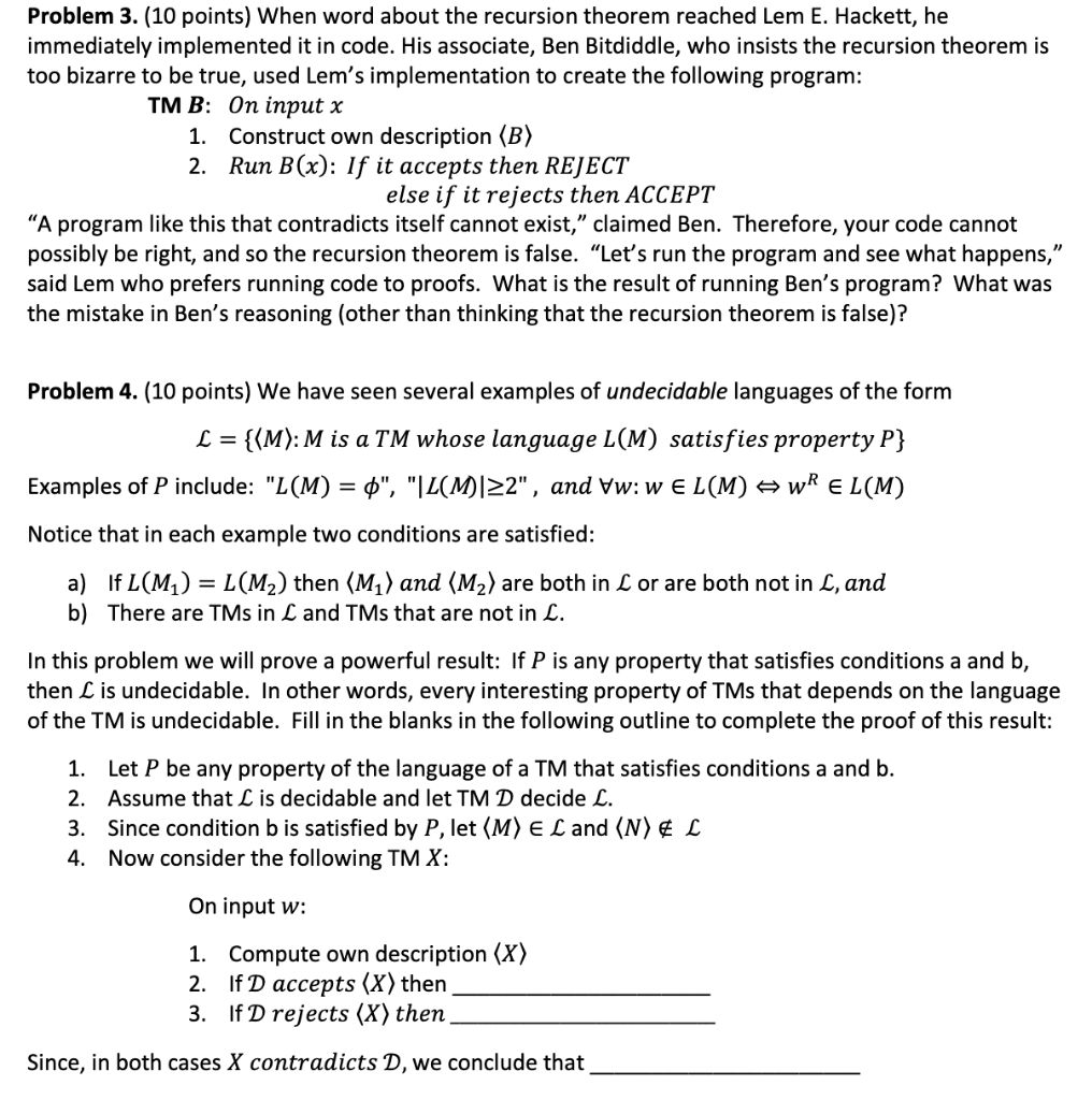 Problem 3. (10 points) When word about the recursion | Chegg.com