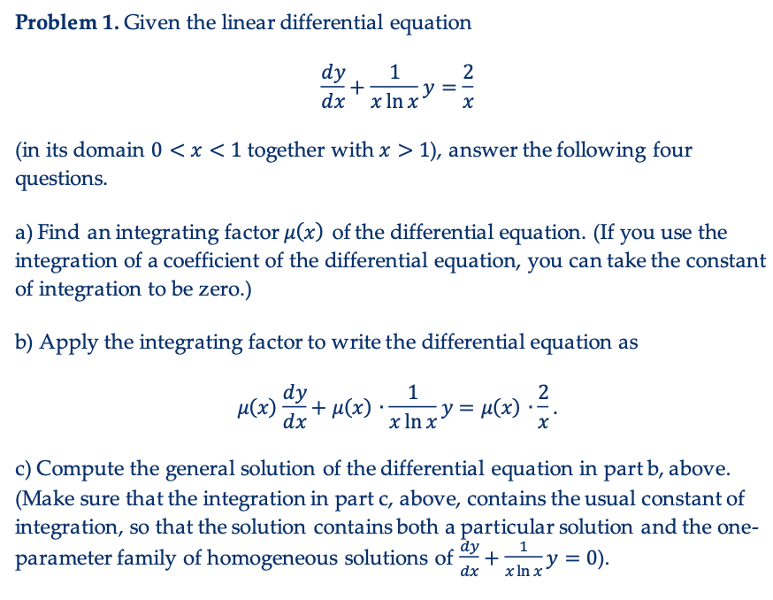 Solved Problem 1. Given the linear differential equation | Chegg.com
