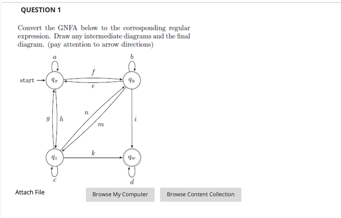 Solved QUESTION 1 Convert the GNFA below to the | Chegg.com