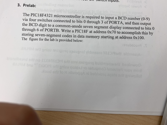 Solved T 300itch ihputs. 3. Prelab: The PIC18F4321 | Chegg.com