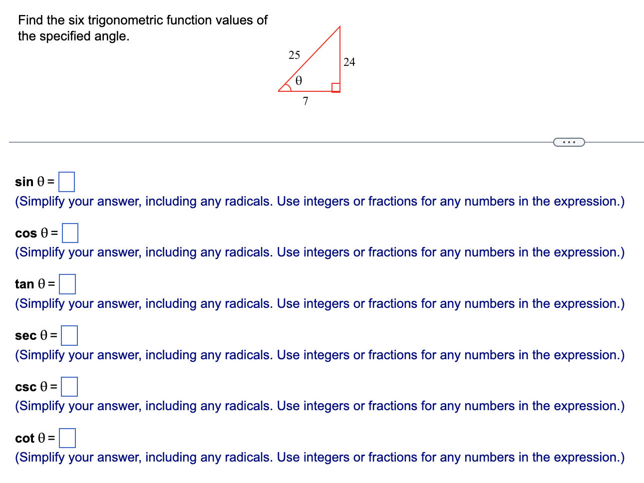 Solved Find the six trigonometric function values of the | Chegg.com