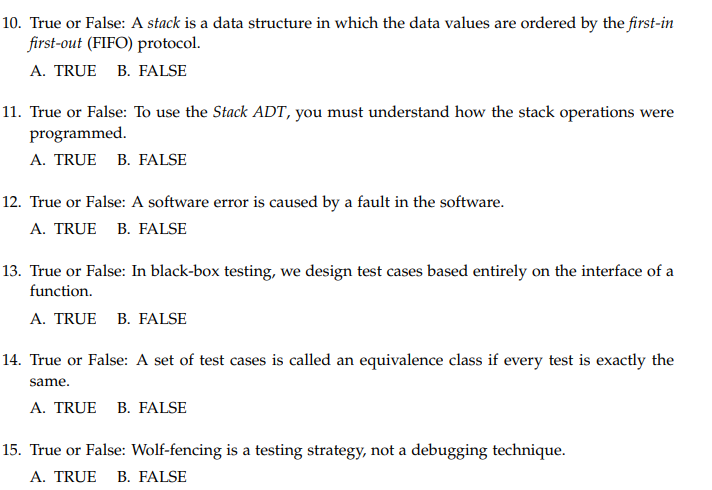 Solved 10 True Or False A Stack Is A Data Structure In