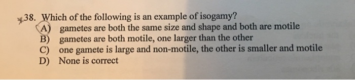 Solved 38. Which of the following is an example of isogamy? | Chegg.com