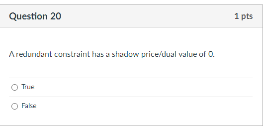 Solved A redundant constraint has a shadow price/dual value | Chegg.com