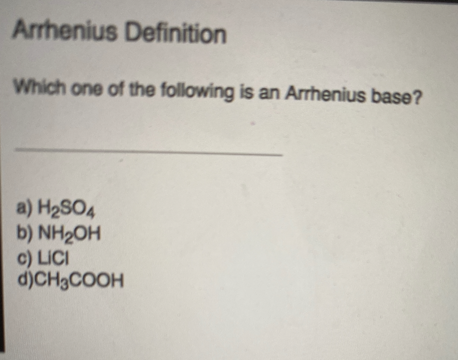 Solved Arrhenius Definition Which one of the following is an | Chegg.com Solved Arrhenius Definition Which one of the following is an | Chegg.com