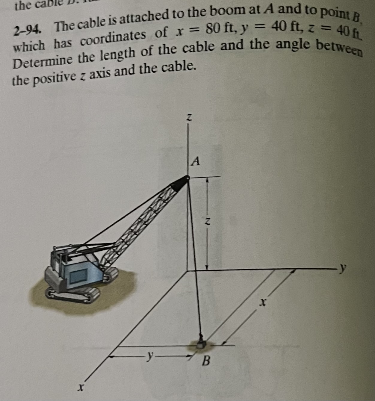 Solved 2-94. The cable is attached to the boom at A and to | Chegg.com