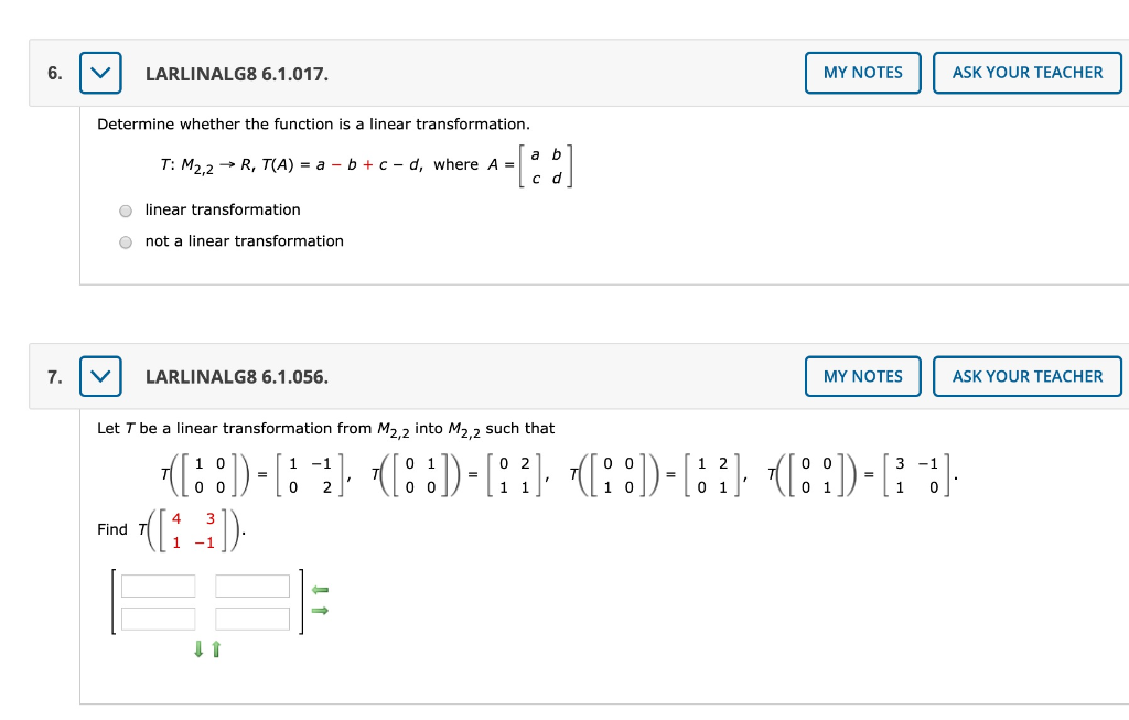 Solved LARLINALG8 6.1.017. MY NOTES ASK YOUR TEACHER | Chegg.com