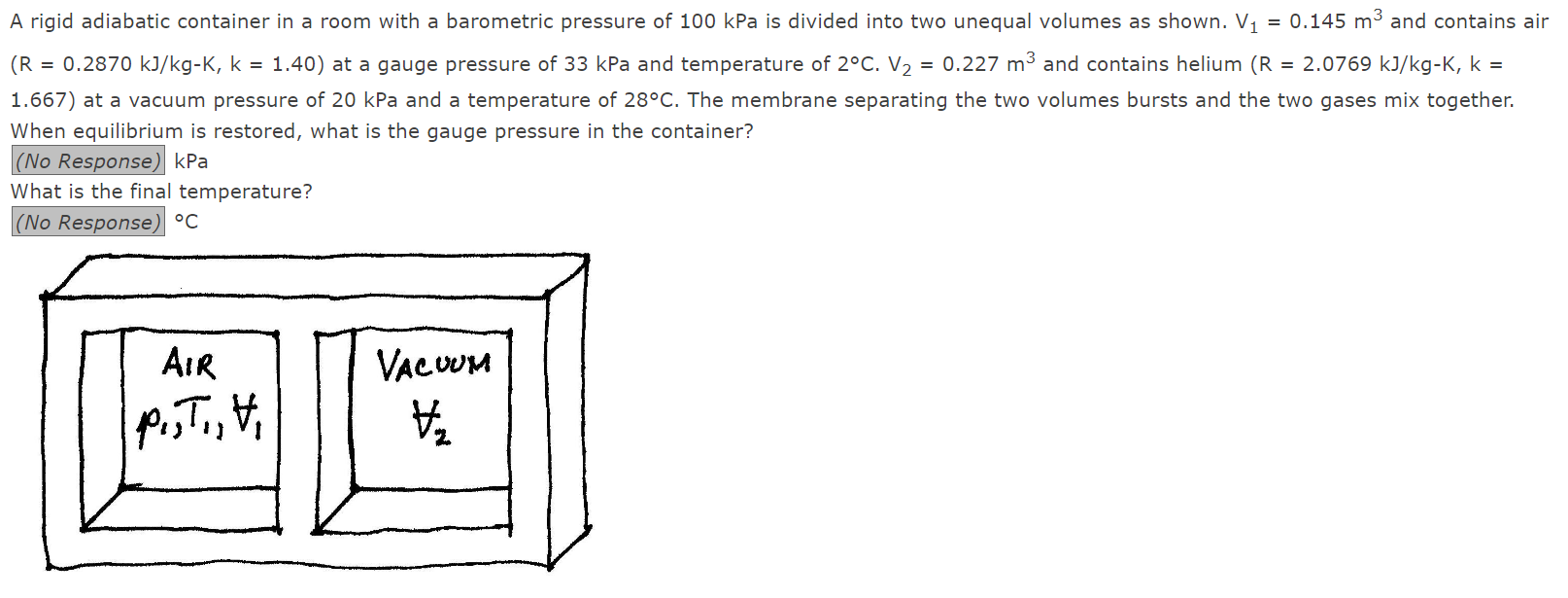 Solved A rigid adiabatic container in a room with a | Chegg.com