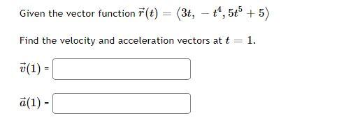 Solved Given the vector function r(t)= 3t,−t4,5t5+5 Find | Chegg.com