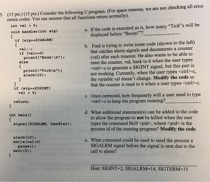 (15 pts.) (15 pts.) Consider the following C program. | Chegg.com