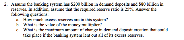 Solved 2. Assume the banking system has $200 billion in | Chegg.com