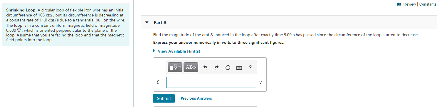 Solved Review Constants Part A Shrinking Loop. A circular | Chegg.com